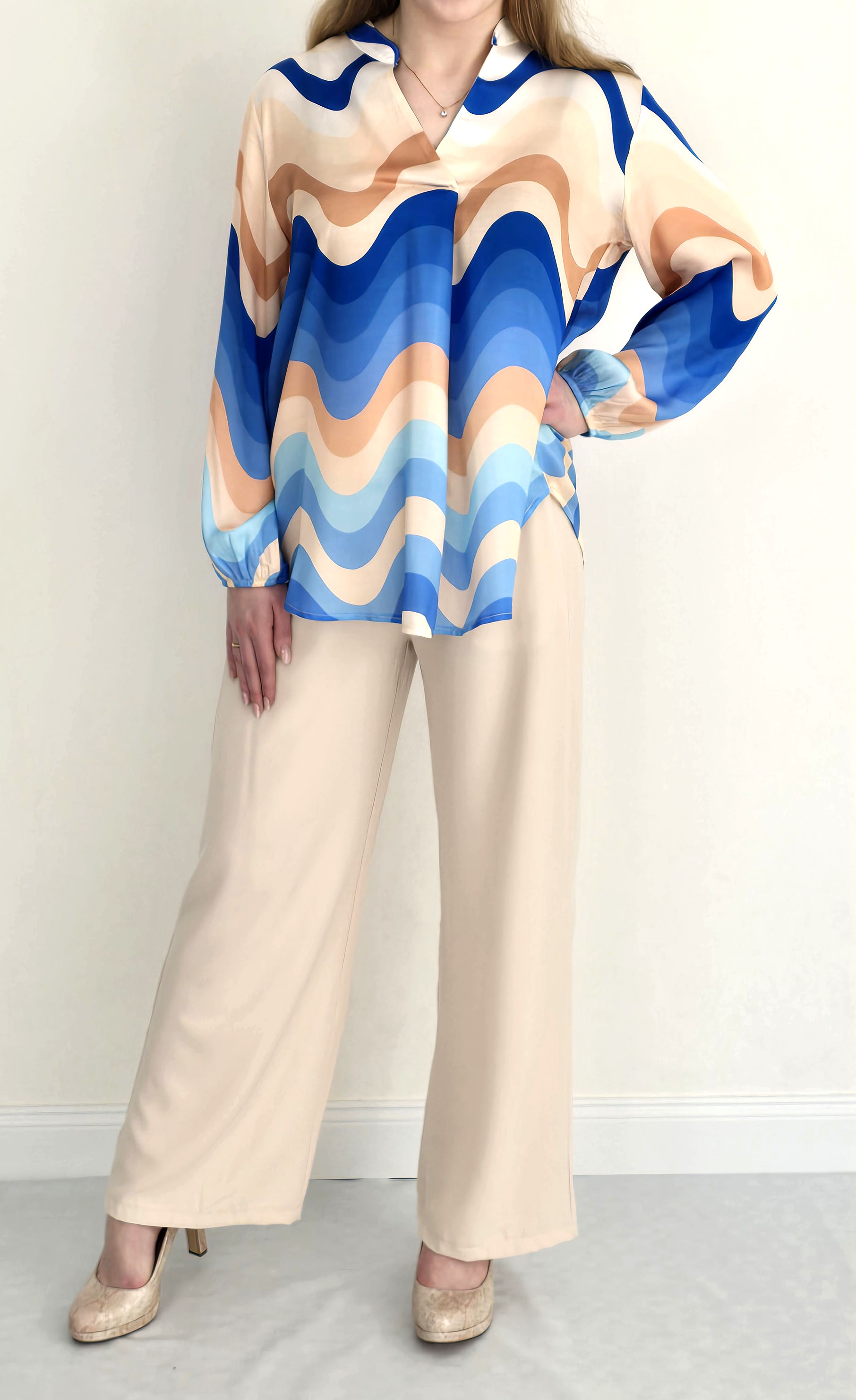 Damen Bluse Tunika Frühjahr Sommer Party Blau Beige Made in Italy Gr 38 ...